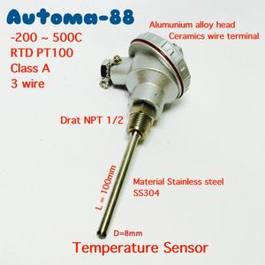 Jual Industrial RTD PT-100 Temperature Sensor 10cm Thread 1/2 Inch NPT ...