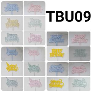 Jual TBU09 Cake topper cupcake mini happy birthday pastel glass pink ...