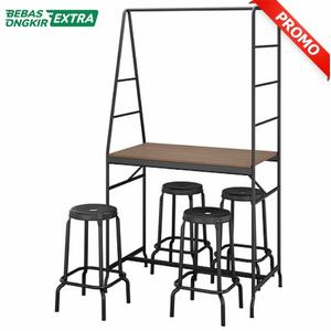 Jual ORI Meja Cafe Desain Bar Dengan 4 Bangku Minimalis Kokoh _Hitam ...