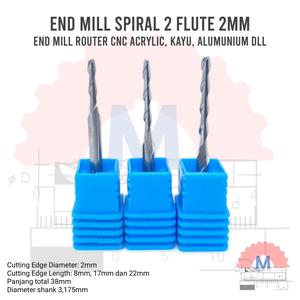 Promo Endmill 2F spiral 2mm cnc router endmill acrylic aluminium dll ...