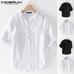 Jual Incerun Kaos Polo Pria Lengan Pendek Vintage Blus Formal Shirt Top ...