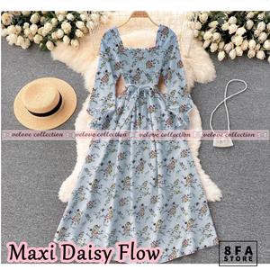 Jual Flow Maxi Dress Korea Vintage Gaun Pesta Wanita Motif Bunga - FA ...