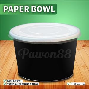 Jual Paper Bowl HITAM Polos | Mangkok Kertas | Kemasan - 800 ml + TUTUP ...