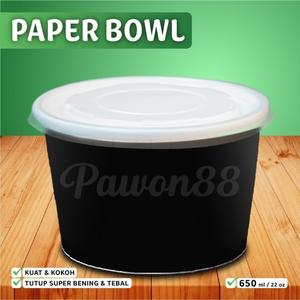 Jual Paper Bowl HITAM Polos | Mangkok Kertas | Kemasan - 650 ml + TUTUP ...