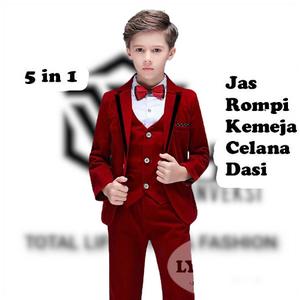 Jual 2- 10 tahun PREMIUM Setelan jas anak tuxedo 5 in 1 Maroon Merah ...