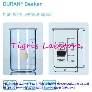 Jual Duran Beaker Glass 600ml Hihg Form, without Spout 211174805 Tigrislab - Jakarta Pusat ...