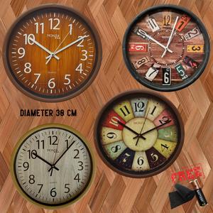 Jual Jam Dinding Besar Motif Kayu Vintage Tebal Diameter 30cm Monza M5 ...