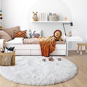 Promo White Round Rug for Girls, 4x4 Fluffy Circle Rug for Kids Room ...