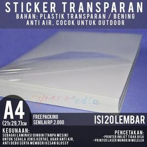 Jual Kertas Stiker Transparan A4 Isi 2 Lbr / Sticker Transparant ...