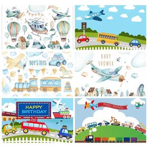 Jual Laeacco Birthday Backdrops Clouds Balloons Airplane Car - Kota ...