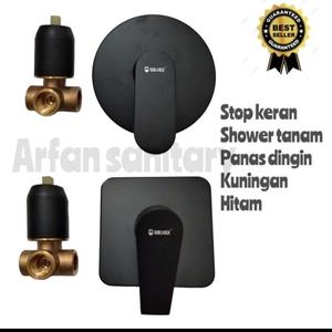 Jual stop kran tanam panas dingin hitam/stop kran shower tembok dinding ...