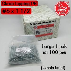 Jual SEKRUP TAPPING 6 X 1 1/2 SCREW KEPALA BULAT REPACK PER PAK ISI 100 ...