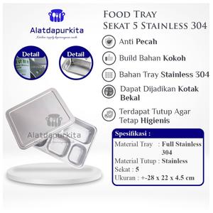 Jual Food Tray Piring Stainless 304 Lunch Box Set 5 Sekat Tebal Dengan ...