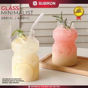 Jual SUBRON Gelas Kaca Aesthetic Minimalis 250ml 480ml Modern Sedotan ...
