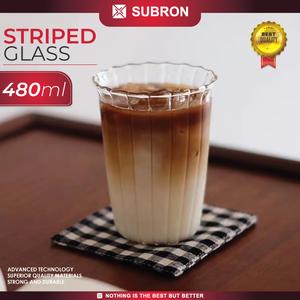 Promo SUBRON Gelas Kaca Motif Ripple Garis 480ml Mewah Simpel Elegan ...