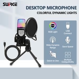 Promo SUIRGE Colorful Lights USB Microphone Wired Mic PC Gaming - Hitam ...