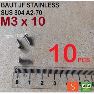 Jual Baut JF M3x10 Stainless Steel 304 Obeng Plus Flat Head Tahan Karat M3 - Kota Tangerang ...