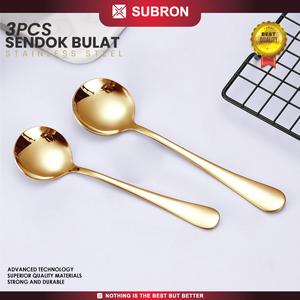 Jual SUBRON 3PCS Sendok Bulat Besar Makan Dessert Stainless Tebal Gold ...