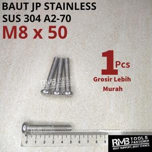 Jual M8x50 Baut JP Stainless Steel SUS 304 A2-70 Kepala Bulat Obang ...