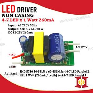 Jual LED Driver LED 4-7 Watt 4-7W AC DC 260 mA PCB Board Tanpa Casing ...