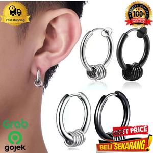 Promo Anting jepit bulat korea / anting magnet hitam ring tanpa tindik ...
