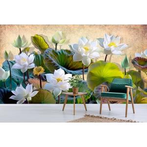 Jual PHOTOWALL MURAL DINDING WALLPAPER MURAL BUNGA TERATAI PUTIH 3D ...