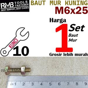 Jual Baut Mur Kuning Hex M6x25 2.5cm Besi Galvanis BMK Hexagon M6 Kunci ...