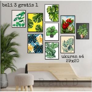 Jual Poster gambar daun, hiasan dinding bingkai kayu ukuran A4, foto ...