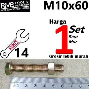 Jual Baut Mur Kuning Hex M10x60 6cm Besi Galvanis BMK Hexagon M10 Kunci 14 - Kota Tangerang ...