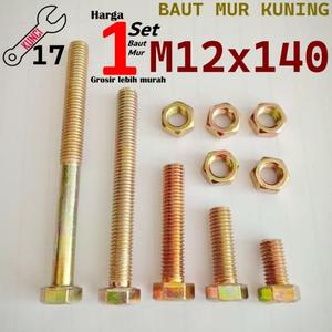 Jual Baut Mur Kuning Hex M12x140 Besi Galvanis BMK Hexagon M12 Kunci ...
