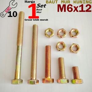 Jual Baut Mur Kuning Hex M6x12 1.2cm Besi Galvanis BMK Hexagon M6 Kunci 10 - Kota Tangerang ...