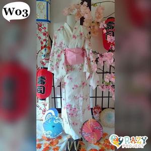 Jual (SA)Yukata Kimono Baju Jepang Obi Cosplay Motif Flower Bunga Putih ...