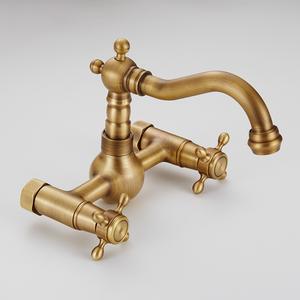 Jual Retro Sink Faucet Dual Lever Swivel Mixer Faucet Brass Sink Taps ...