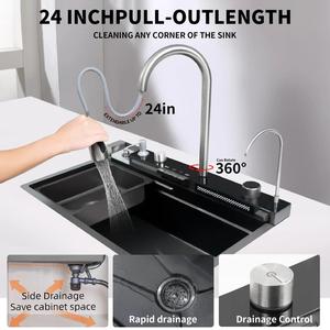 Jual Kinnls Waterfall LED Smart Kitchen Sink 304 Stainless Steel Sink ...