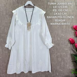 Jual Tunik Putih Jumbo Ld 125 Cm Motif Full Bordir Kekinian Rempel Dada ...