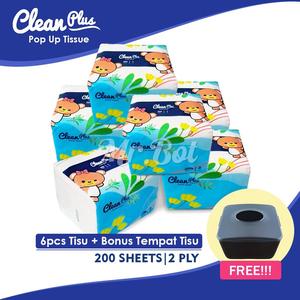 Jual Tissue Clean Plus Pop Up 200 Sheets 2 Ply Isi 6pc Free Tempat Tisu ...