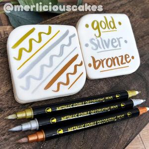 Jual Gold Silver Bronze Metallic Edible Pen Set Cookie Couture Dual ...