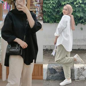 Jual Kemeja Polos Wanita Linen Oversize All Size Polos Putih Merah Navy ...