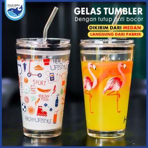 Jual Gelas Tumblr Kaca Bening Gelas Mug Gelas Kaca Dengan Tutup Anti ...
