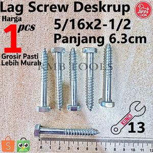 Jual Sekrup Lag Screw 5/16 x 2-1/2 6.3cm Lion Baut Deskrup Desk Skrup ...