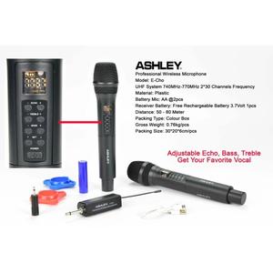 Jual MIC TERBAIK DUAL WIRELESS ASHLEY E-CHO BASS TREBLE ECHO KARAOKE ...