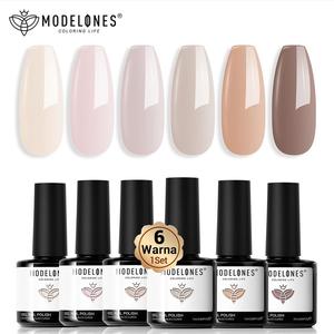 Jual Modelones Neutral Gel Nail Set Polish 6 Warna, Creamy Nude Pastel ...