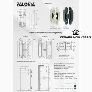 Jual PALOMA IHP 321 ENGSEL TANAM PINTU CONCEALED INVISIBLE HINGE ...