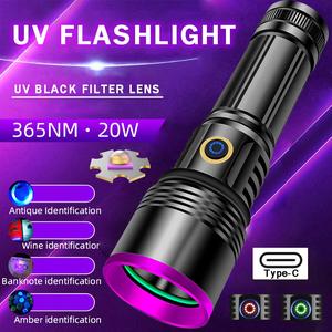 Jual UV Flashlight 365nm Blacklight LED Ultraviolet Light 20W Type-c ...