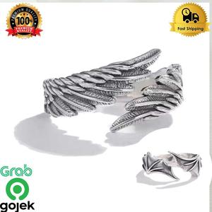 Jual Cincin Adjustable Sayap Malaikat Dan Iblis Terbuka Couple Silver ...