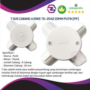 Jual T Dus Cabang 4 Putih 20mm ERKE - Tedus 4 Way 20 mm Sekrup Putih ...