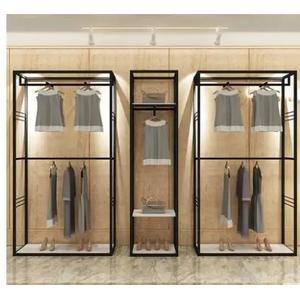 Jual Iron Solid Wood Double-Layer Textile Gondola Clothing Store Rack ...