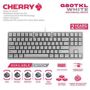 Promo Cherry MX Mechanical Gaming Keyboard White G80-3000S TKL NBL ...