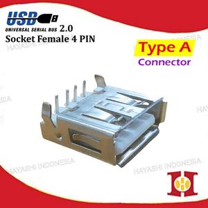 Jual Socket Konektor Soket USB 2.0 Type A Female 4Pin PCB Mount Tekuk ...