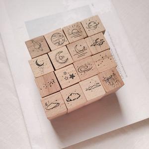 Jual Terbaik Stempel Jurnal Kayu Karet Vintage Aesthetic Moon Stars ...